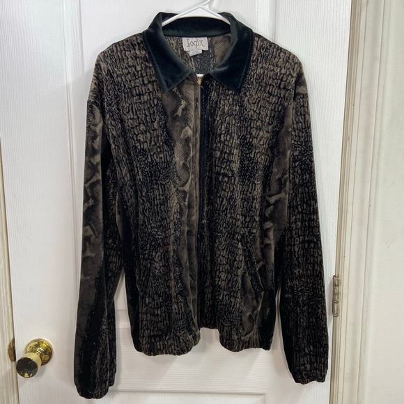 Jackets & Coats | Vintage Logix Brown Black Velour Animal Snake Print ...